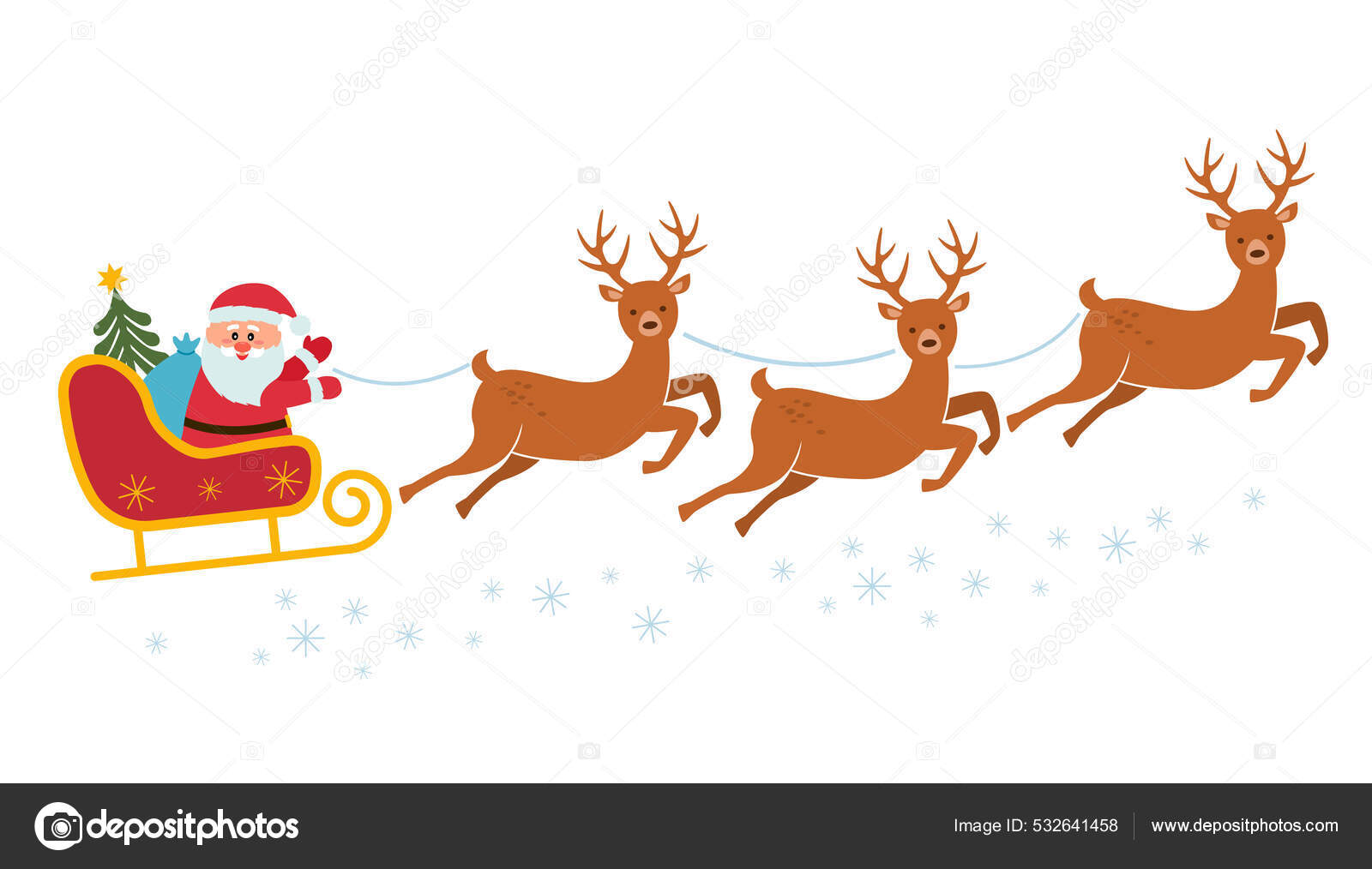 Tomten Åker Släde Med Sin Renröda Siluett Platt Vektor Illustration ...