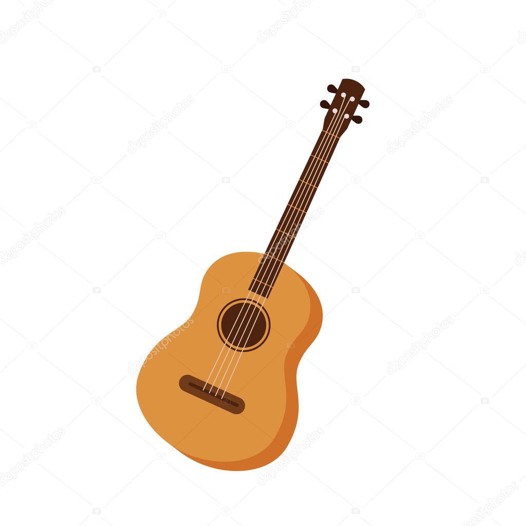 Guitarra acústica clásica aislada sobre fondo blanco. Ilustración vectorial en estilo plano. eps ...