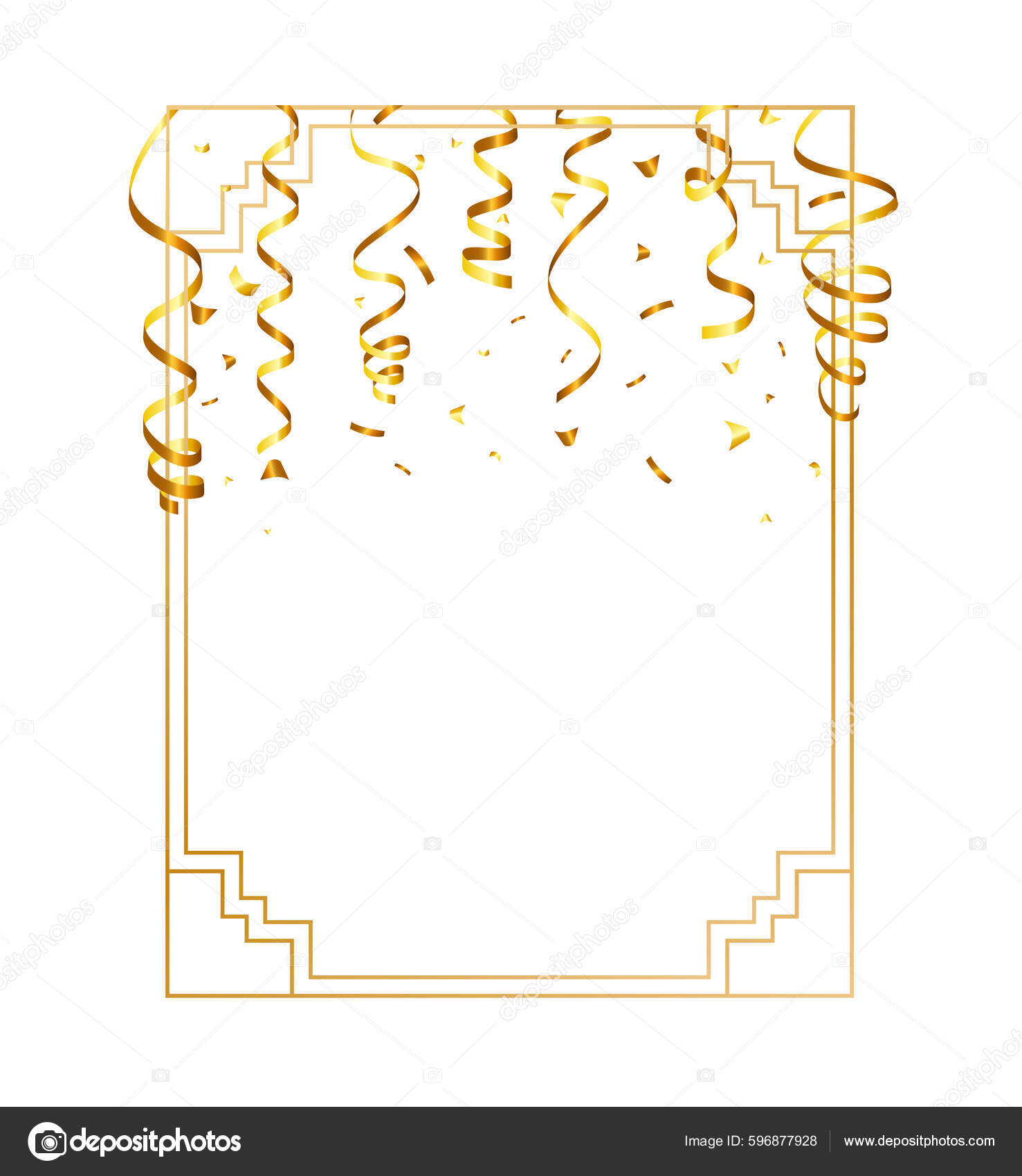 Golden Tiny Confetti Streamer Ribbon Falling Transparent Background ...