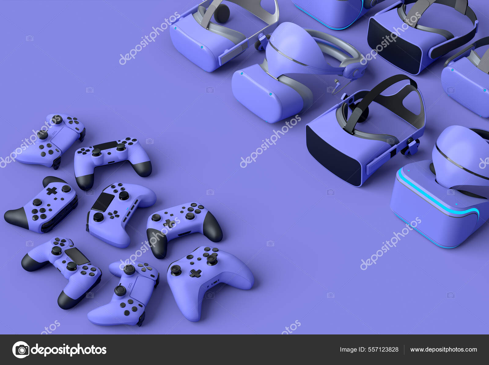 Top View Virtual Reality Glasses Controllers Online Cloud Gaming Purple ...