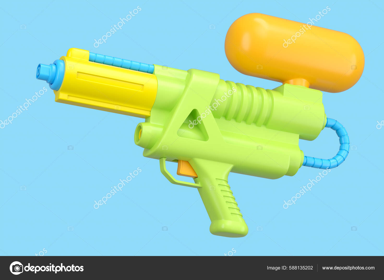 Plastic Water Gun Toy Playing Watering Swimming Pool Isolated Blue ...