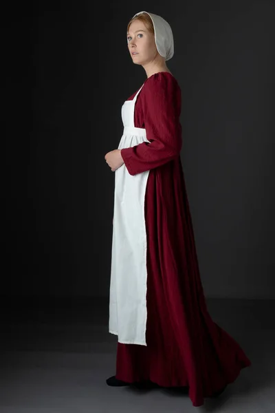 Regency Woman Wearing Red Linen Dress White Lace Modesty Shawl Stock ...