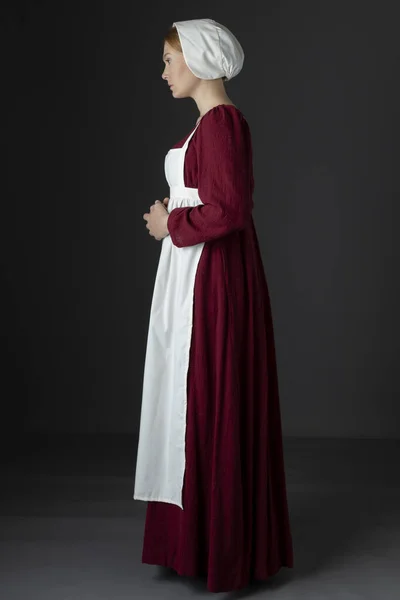 Regency Woman Wearing Red Linen Dress White Lace Modesty Shawl Stock ...