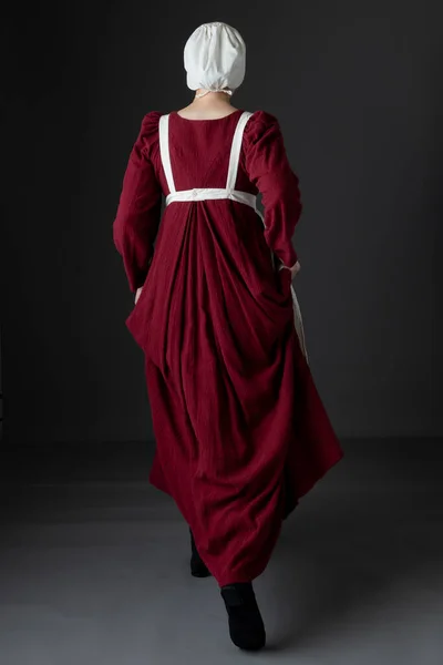 Regency Woman Wearing Red Linen Dress White Lace Modesty Shawl Stock ...