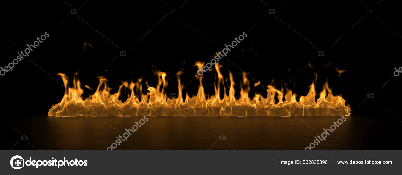 Fire Line Black Background Banner Burning Horizontal Flame Warm House ...
