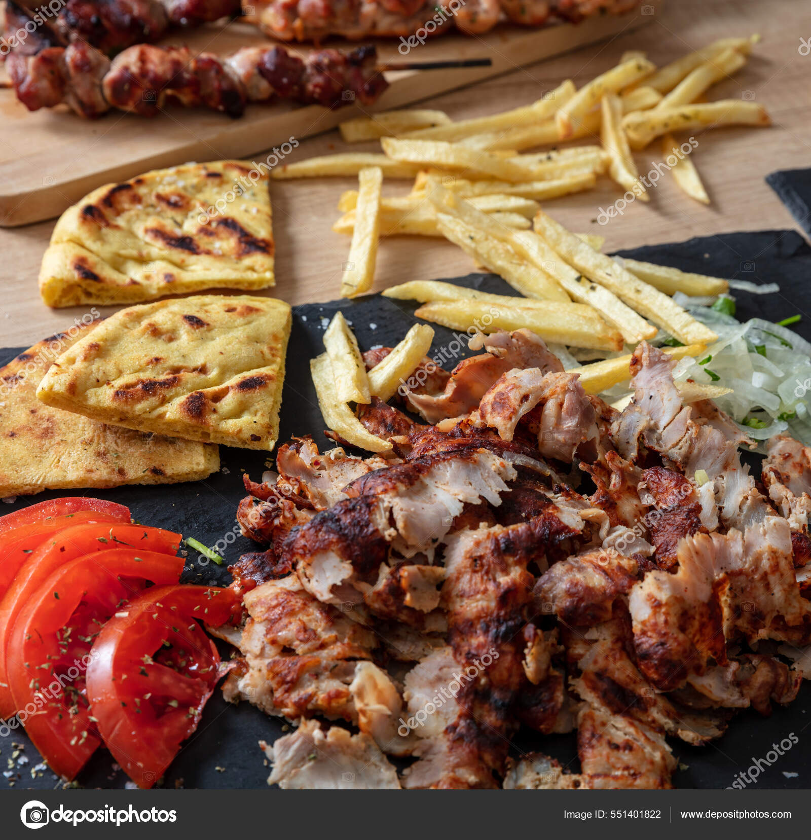 Shawarma Ethnic Dish Meat Cut Thin Slice Greek Gyro Traditional Stock ...