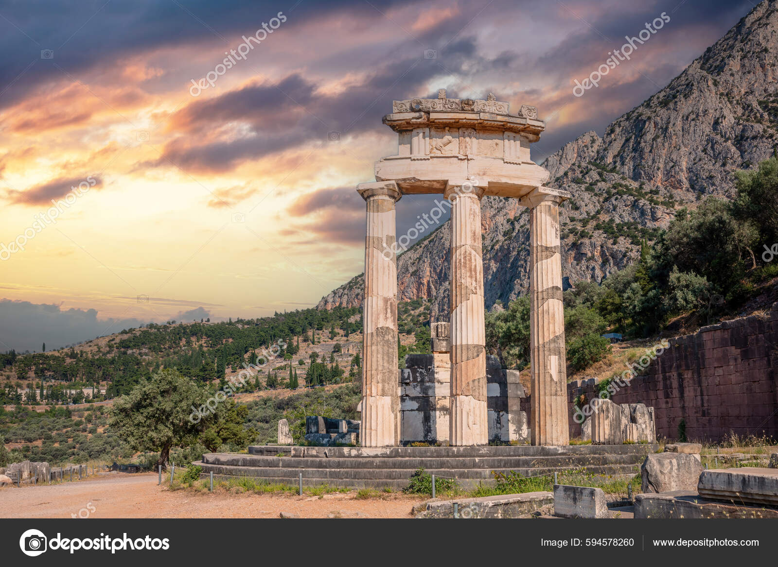 Delphi Greece Archaeological Site Ancient Greek Temple Stone Columns ...