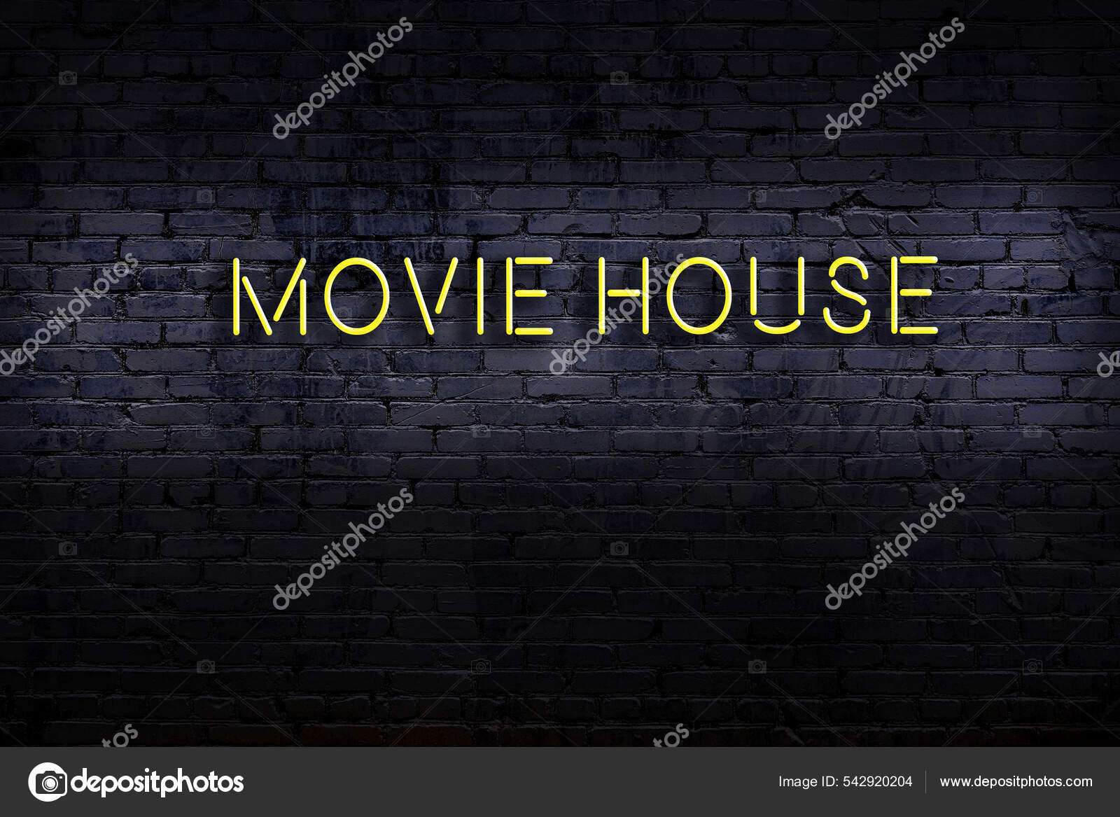 Neon Sign Brick Wall Night Inscription Movie House — Stock Photo ...