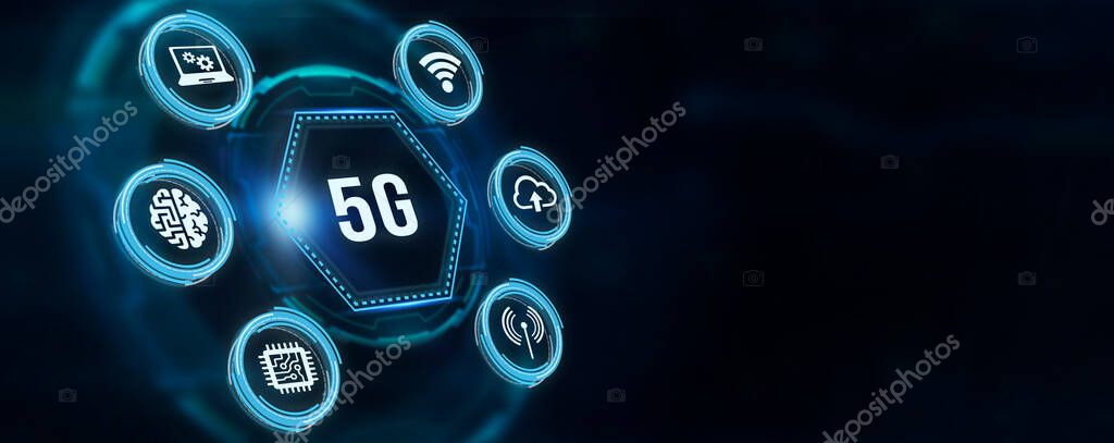 Internet, negocios, tecnología y concepto de red. El concepto de red 5G, Internet móvil de alta ...