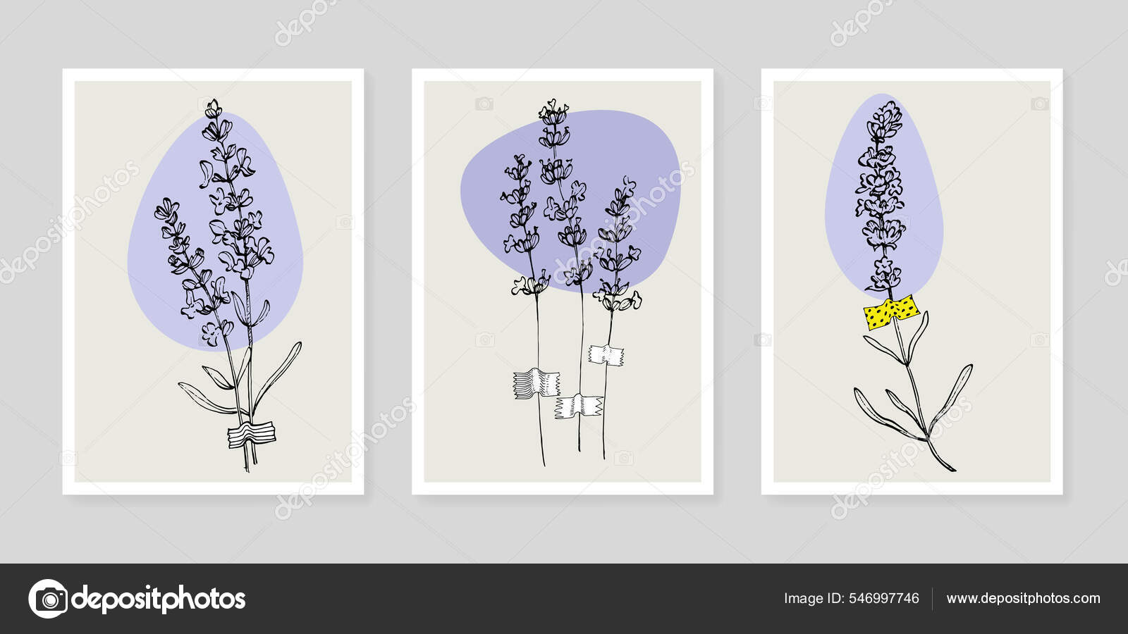 Lavender Flower Wall Art Plant Set Foliage Nature Line Art Stock Vector ...