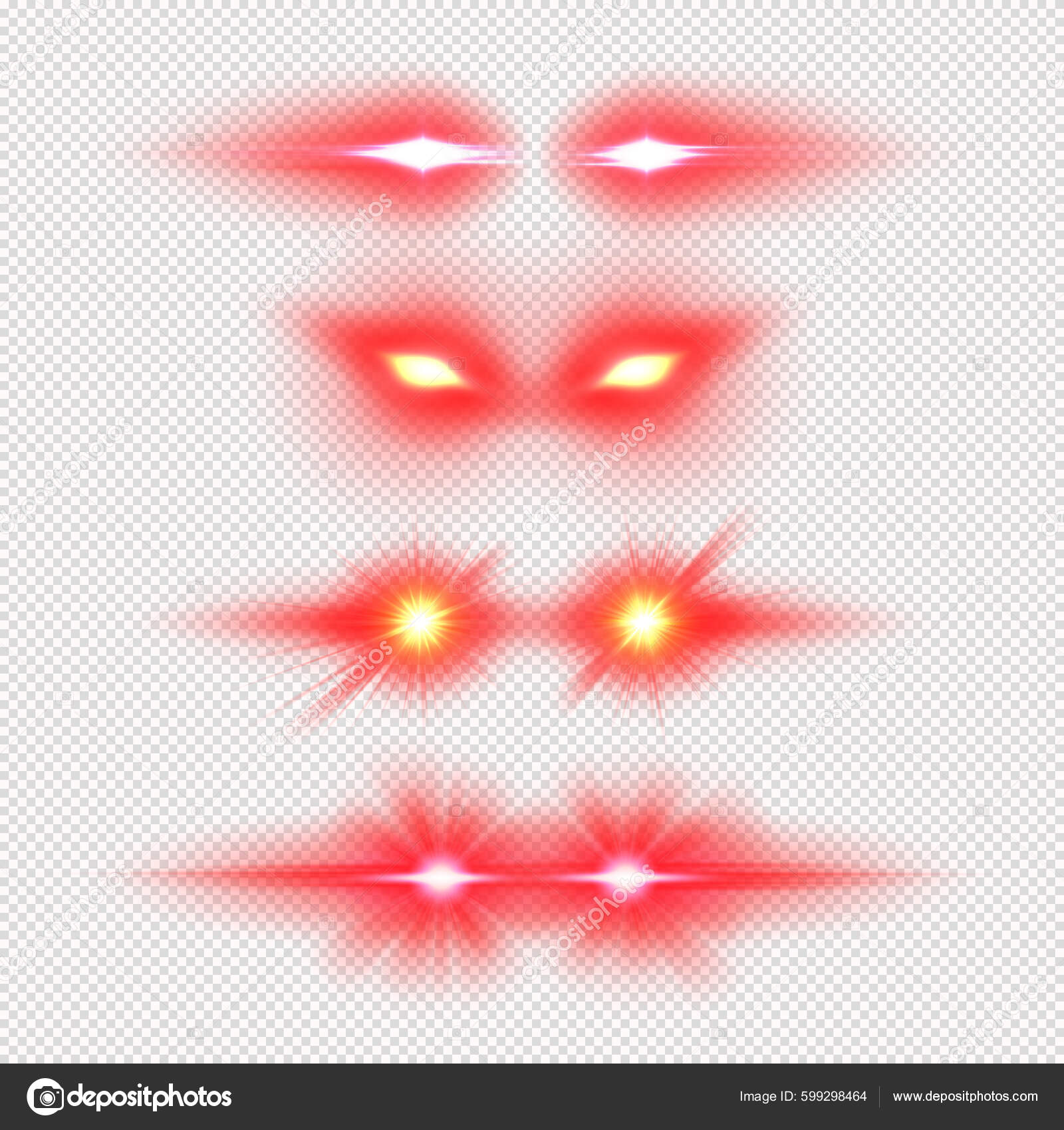 Laser Eyes Meme Light Effect Vector Illustration Various Red Glowing ...