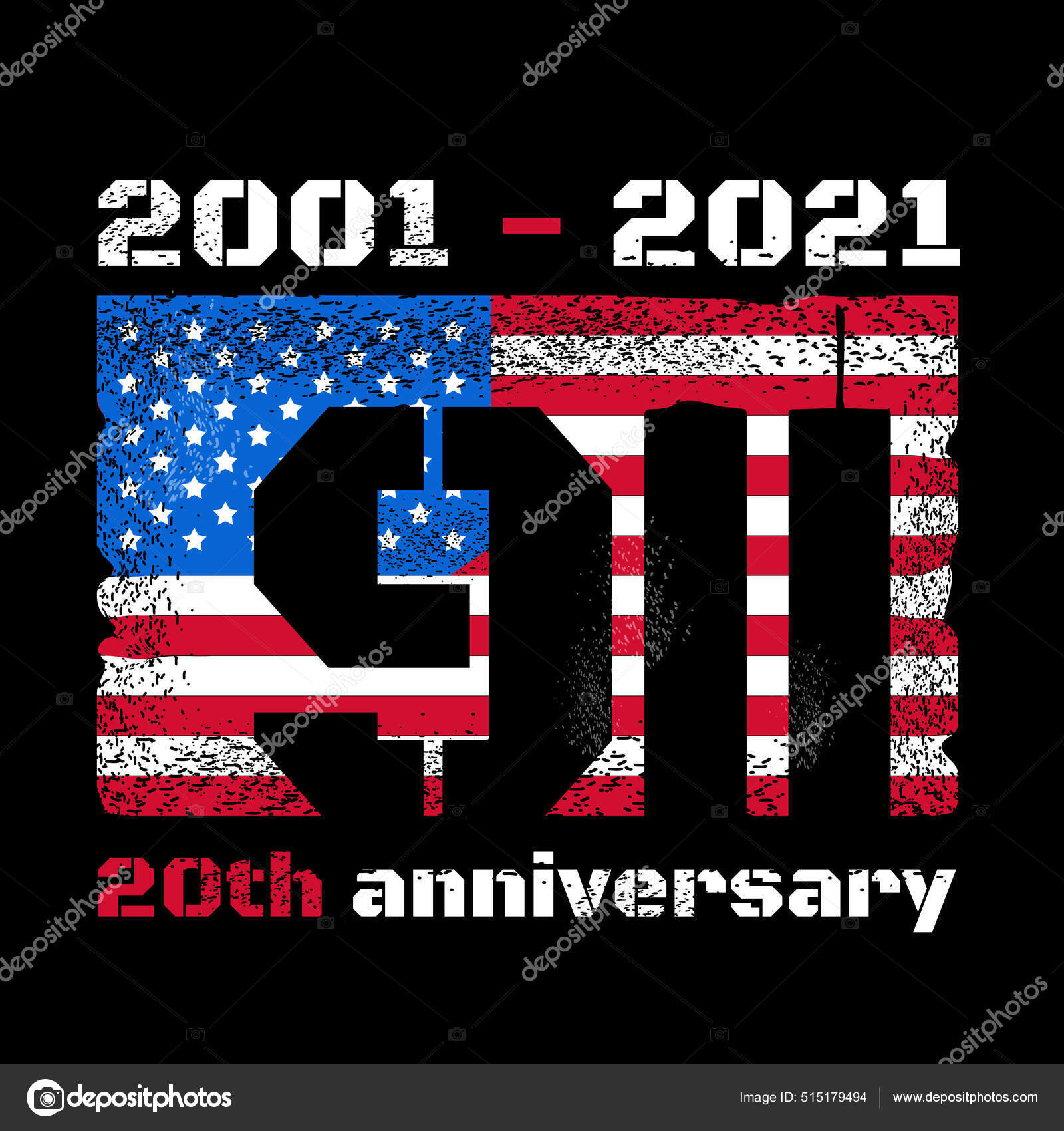 Patriot day design with American flag and New York World Trade Center ...