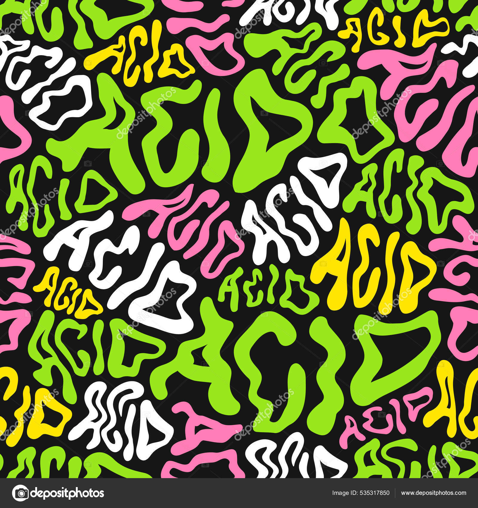 Deformed wavy acid word and melt smile face seamless pattern wallpaper ...