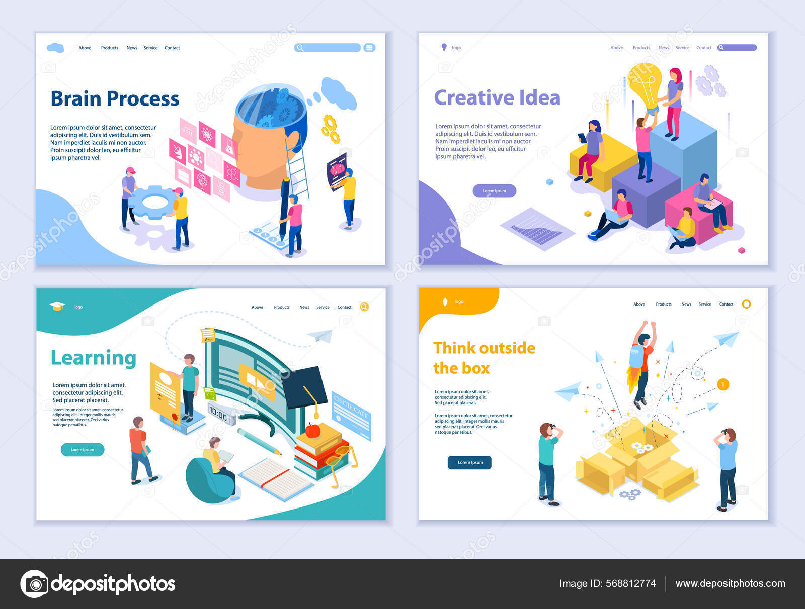 Set Brain Process Concepts Isometric Vector Illustration Graphic Web ...