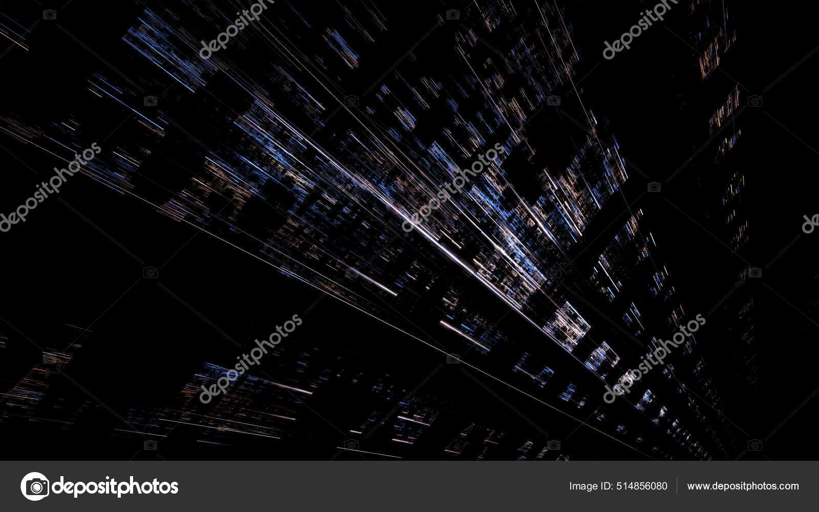 Modern Digital Building City Future Bright Glowing Windows Reflections ...