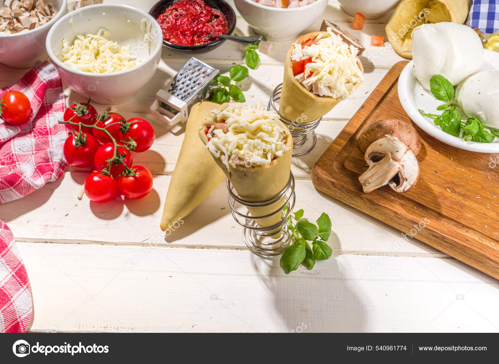 Cooking Trendy Cone Pizza Background Modern Pizza Recipe Tomatoes Basil ...