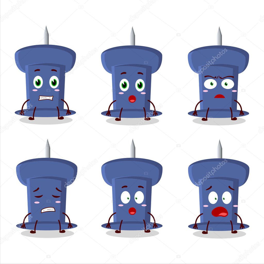 Caricatura de car cter de empuje azul pin con expresi n de miedo. Ilustraci n vectorial 2024