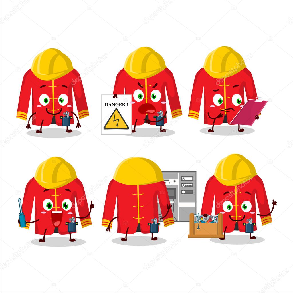 Profesional Lineman rojo chino traje tradicional personaje de dibujos ...