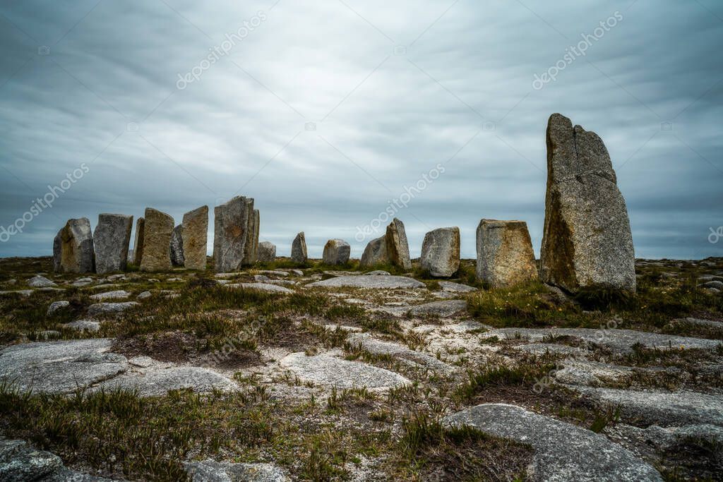 View of the the megalith site of Tobar Dherbhile on the Mullet ...
