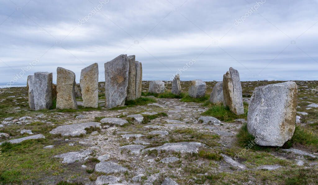 panorama landscape of the megalith site of Tobar Dherbhile on the ...