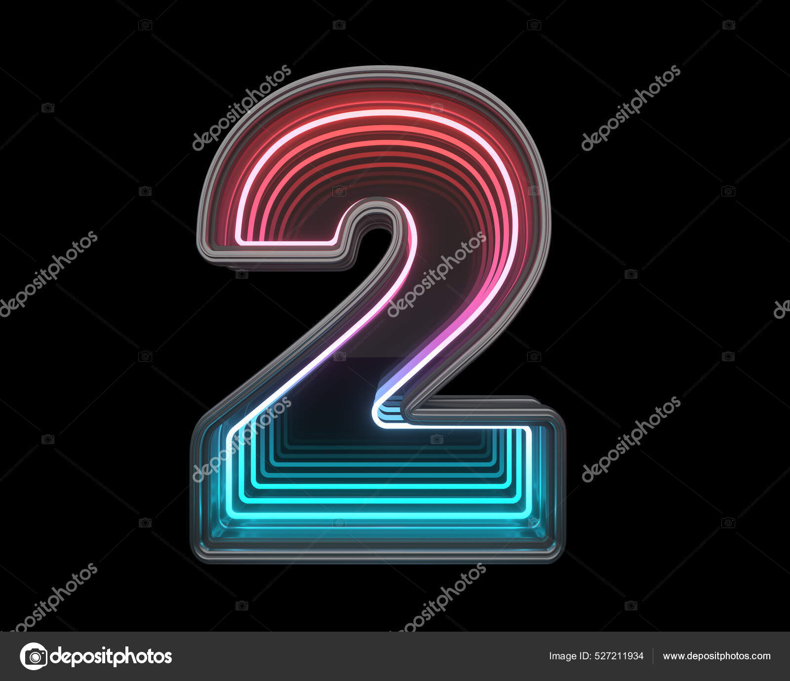 Number Futuristic Metal Font Light Neon Rendering — Stock Photo ...