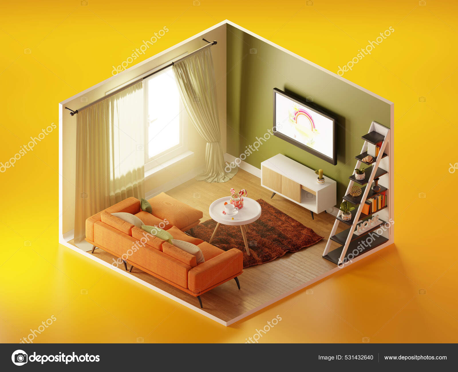 Room Interior Inside Concept 3d Isometric View Style — Stock Photo ...