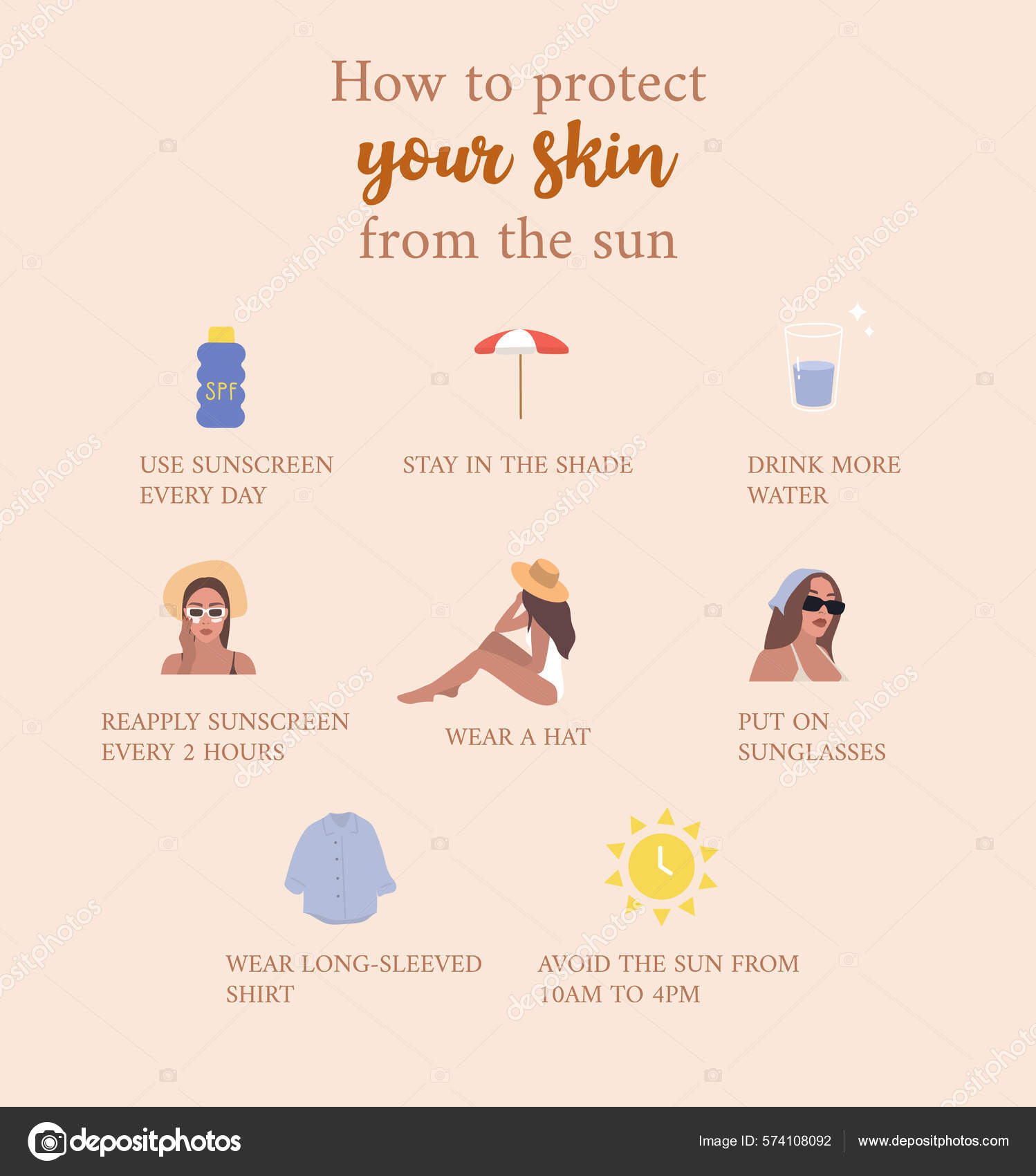 How Protect Your Skin Sun Tips Sun Protection Infographic Vector Stock ...