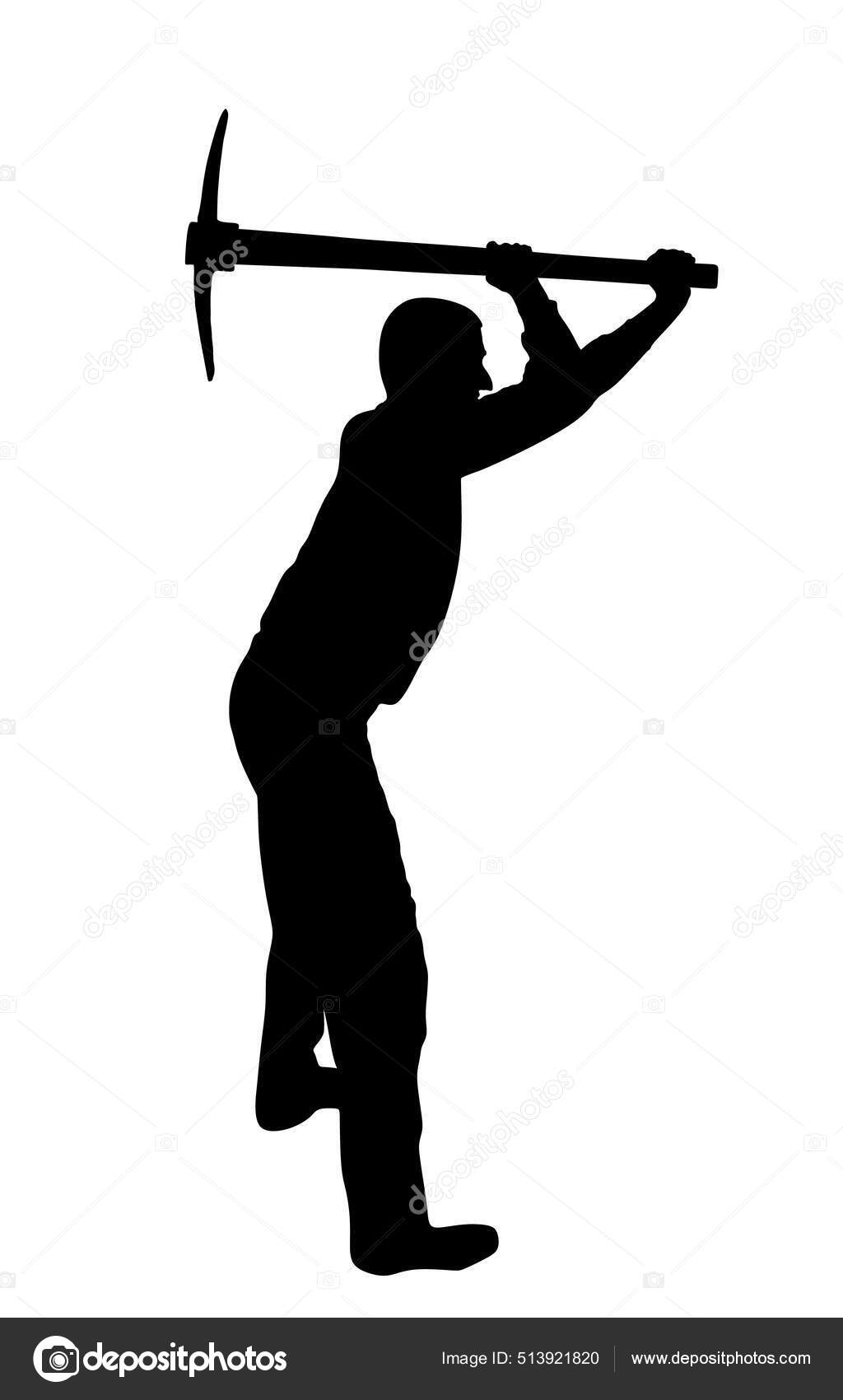 Obrero Construcción Con Ilustración Silueta Vector Pickax Hombre ...