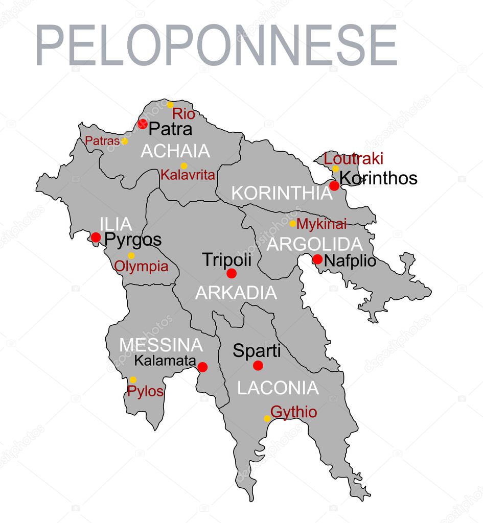 Peloponeso vector mapa silueta vectorial ilustración aislada sobre ...