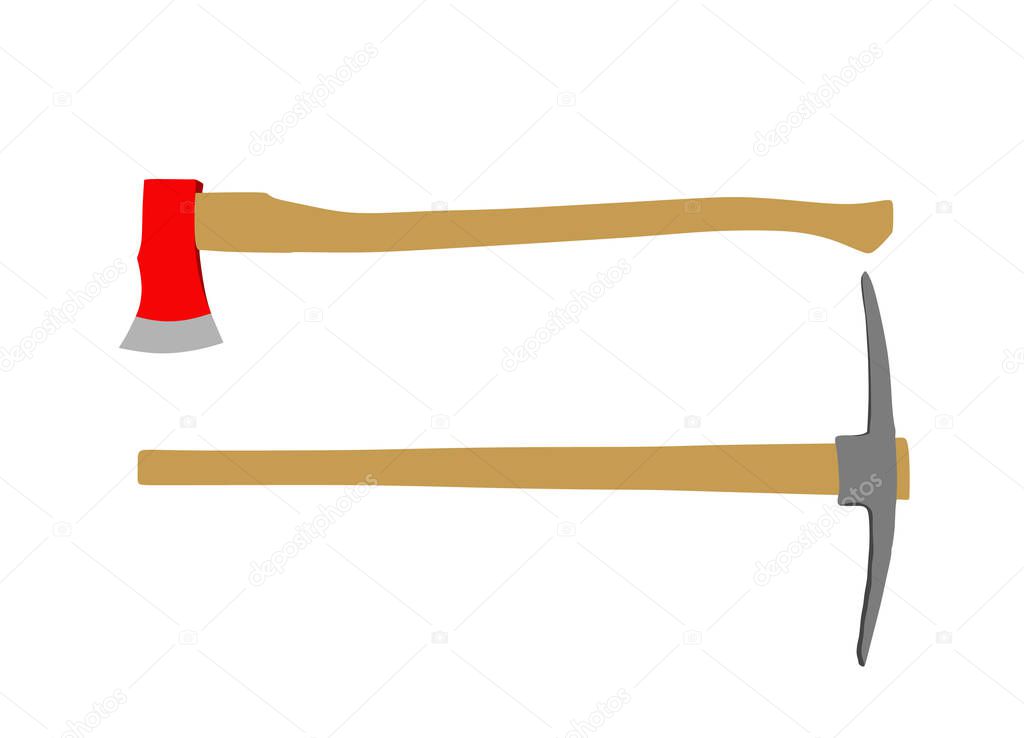 Ilustración vectorial Ax y pickax aislada en blanco. Bombero ...