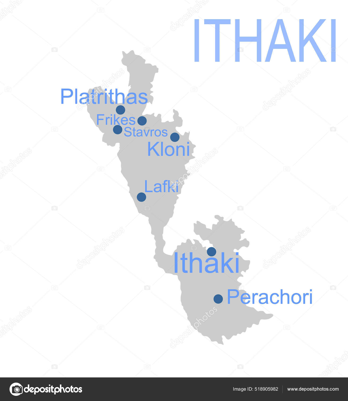 Ithaca Island Greece Vector Map Silhouette Illustration Isolated White Background Stock Vector ...