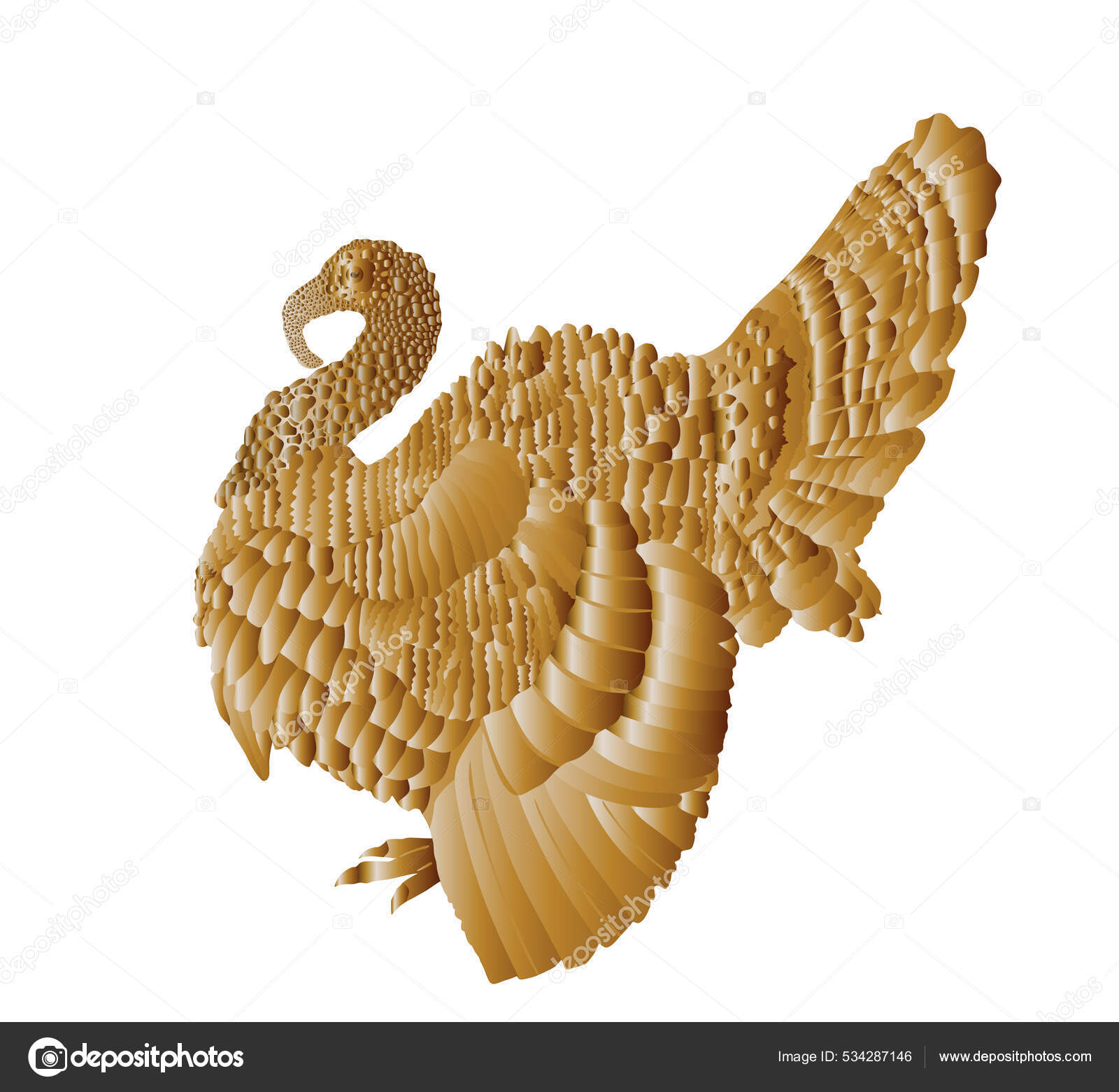 Wild Gold Turkey Vector Silhouette Illustration Isolated White ...