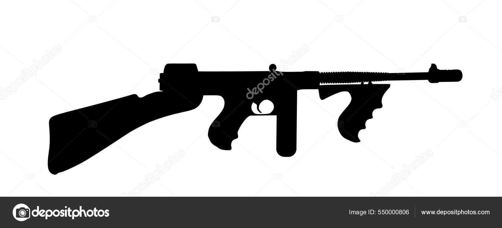 Thompson Sub Machine Gun Vector Silhouette Illustration Isolated White ...
