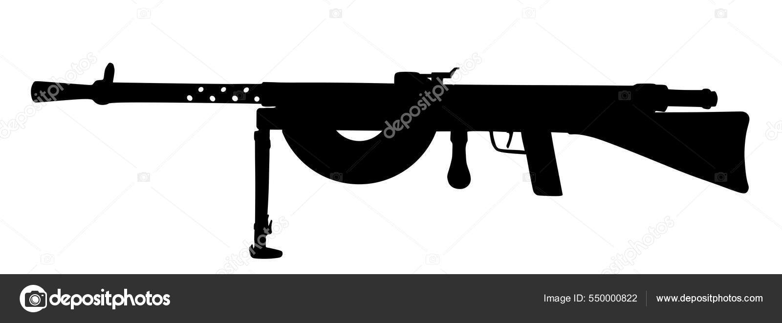 Machine Gun Vector Silhouette Illustration Isolated White Background ...