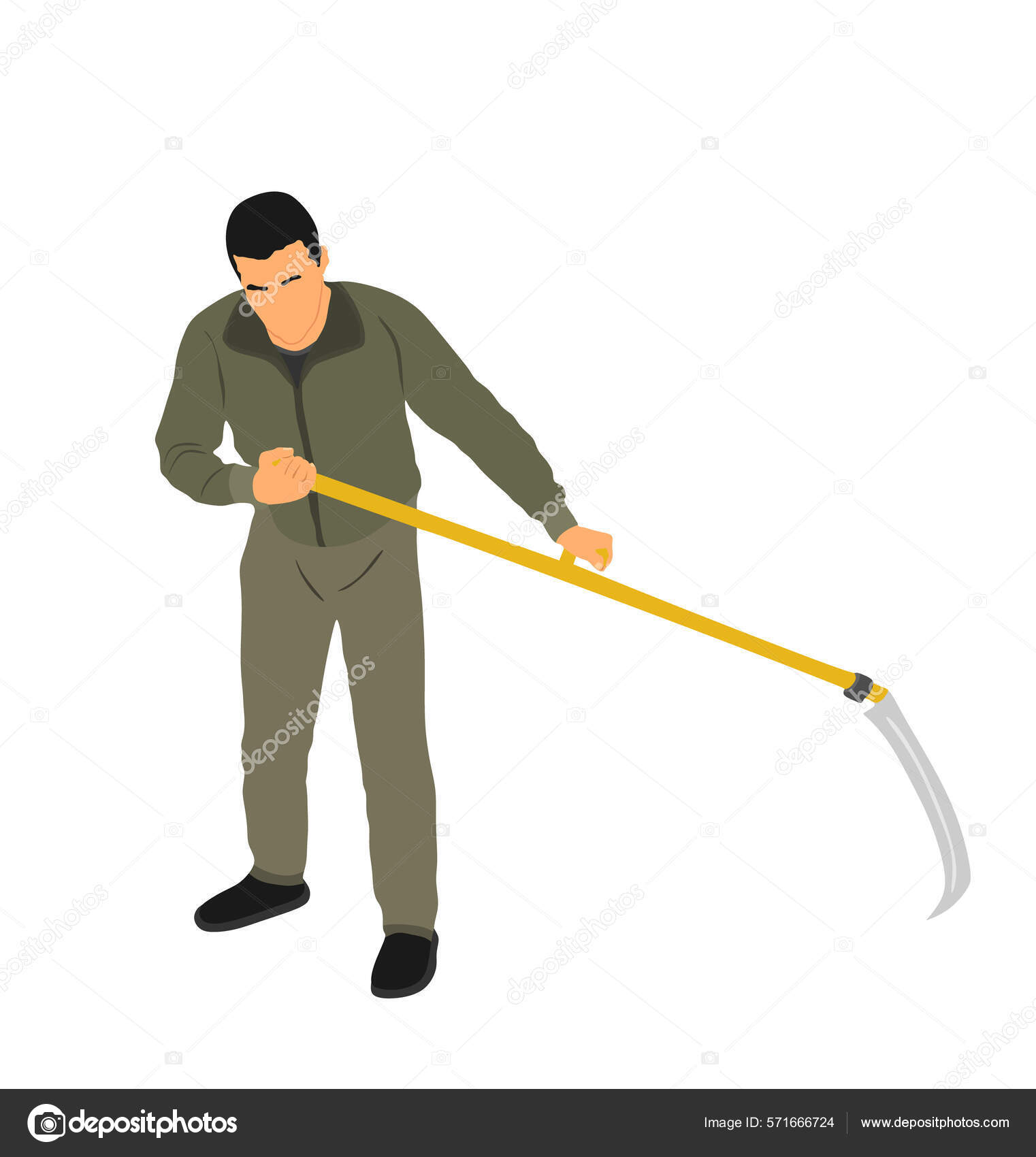 Farmer Using Scythe Cut Grass Vector Illustration Isolated White ...