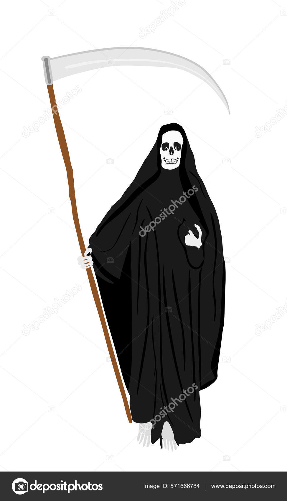 Image vectorielle Faucheuse Sinistre Avec Illustration Vectorielle Faux Isolé Sur Fond Blanc par ...