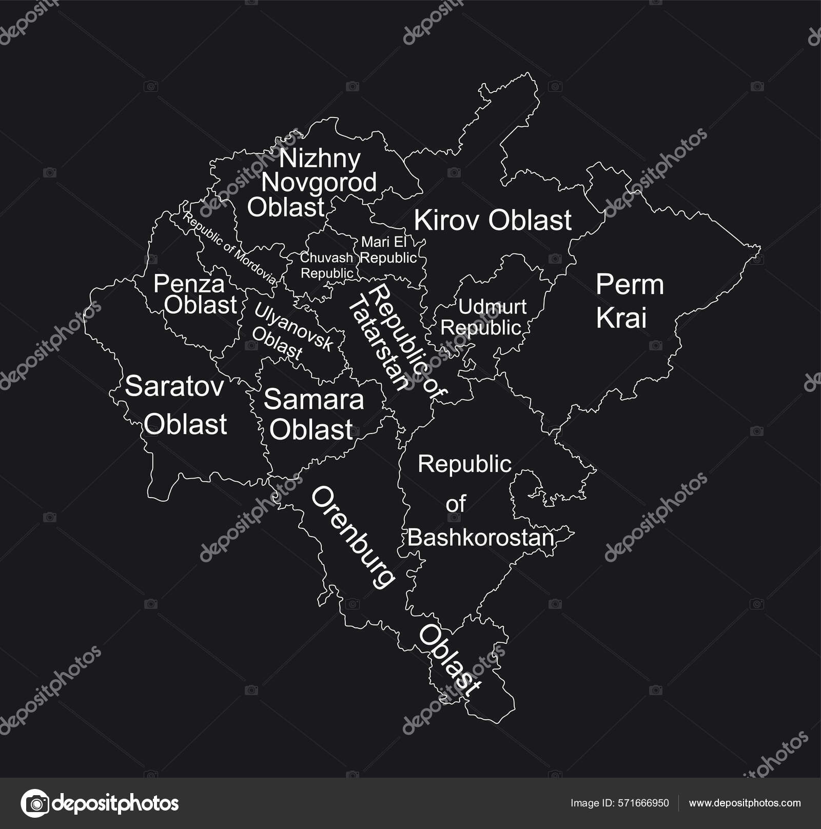 Volga Federal District Map Vector Silhouette Illustration Isolated ...