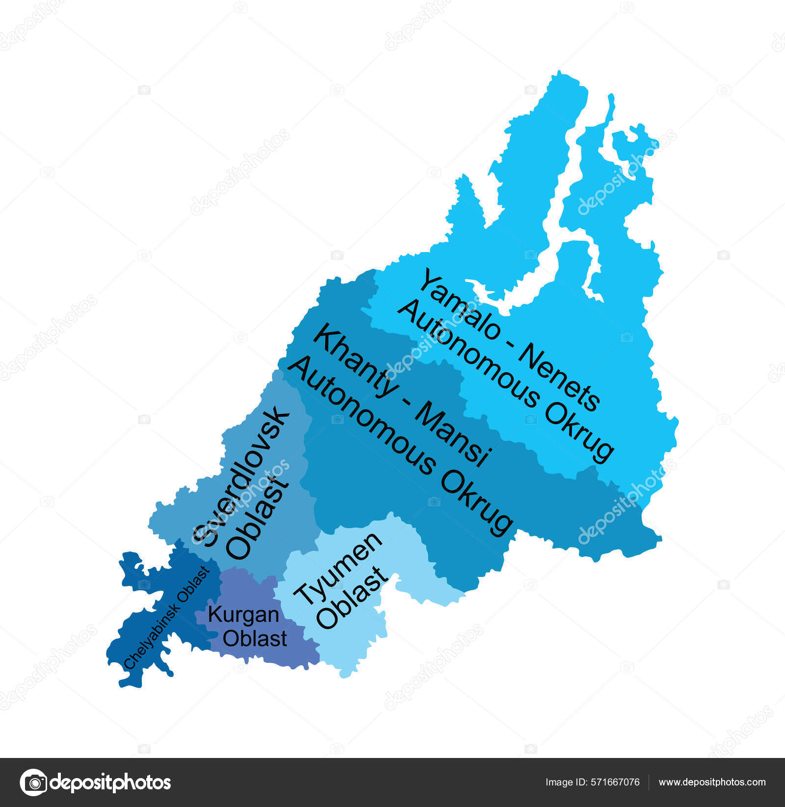 Map Ural Federal District Russia Borders Regions Vector Silhouette ...