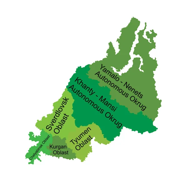 Map Ural Federal District Russia Borders Regions Vector Silhouette ...