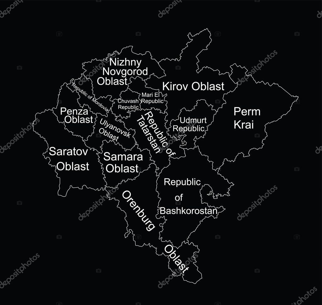 Volga Federal Bölge Haritası Vektör Silueti Çizimi Siyah Arka Planda ...