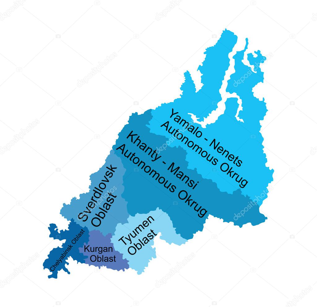 Mapa de Ural Distrito Federal de Rusia con fronteras de regiones ...