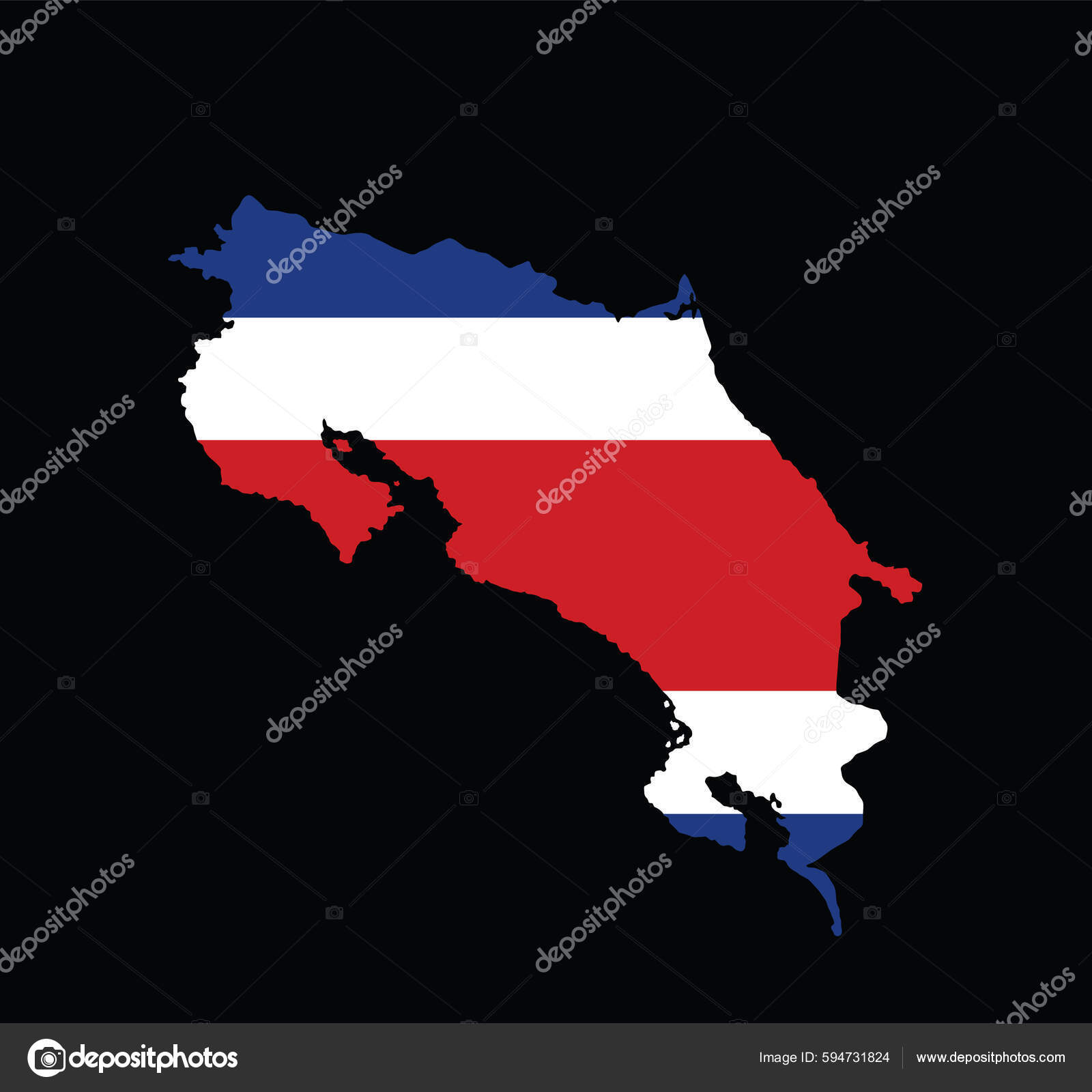 Costa Rica Map Flag Vector Silhouette Illustration Isolated Black ...