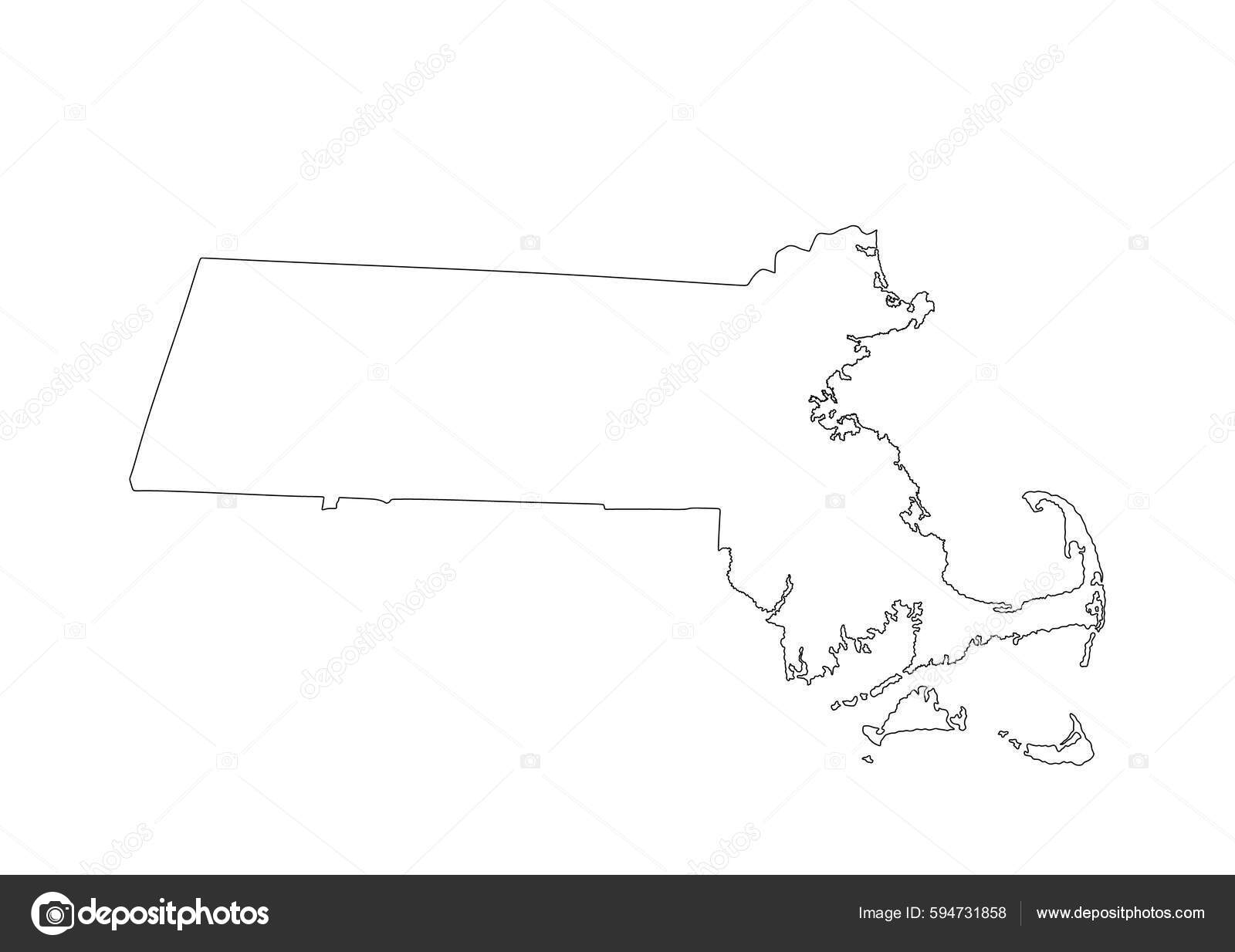 Blank Massachusetts Vector Map Silhouette Illustration Isolated White ...