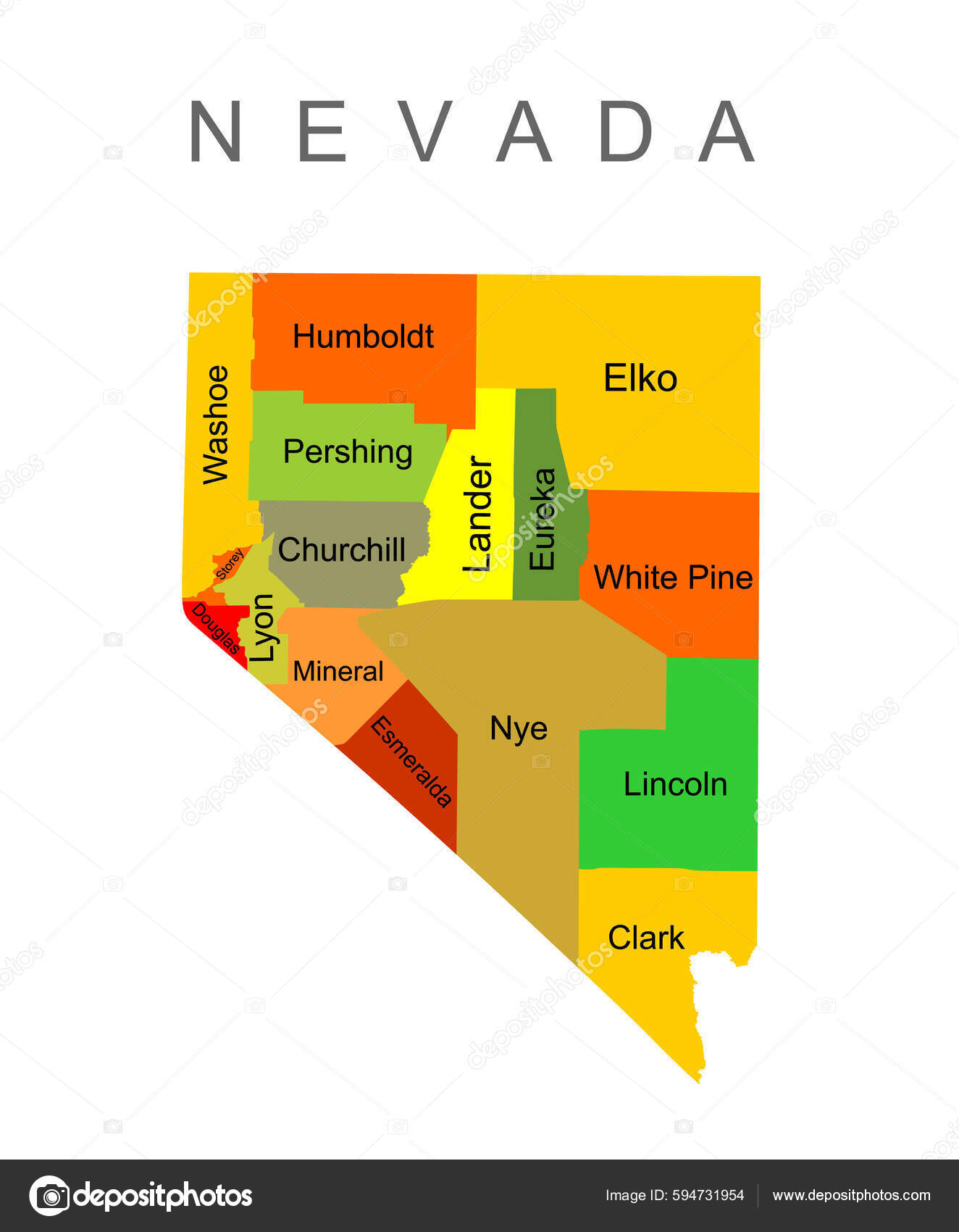 Colorful Nevada State Vector Map Silhouette Illustration Isolated White ...