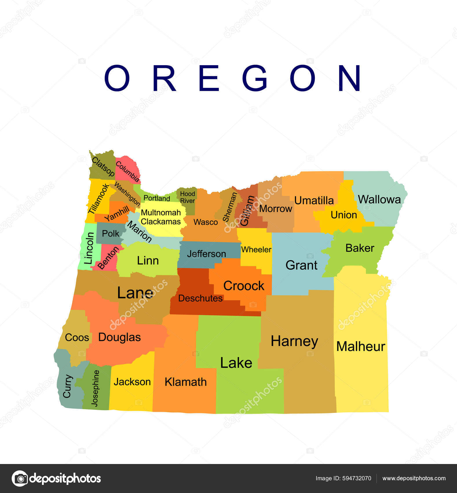 Colorful Oregon Vector Map Silhouette Illustration Isolated White ...
