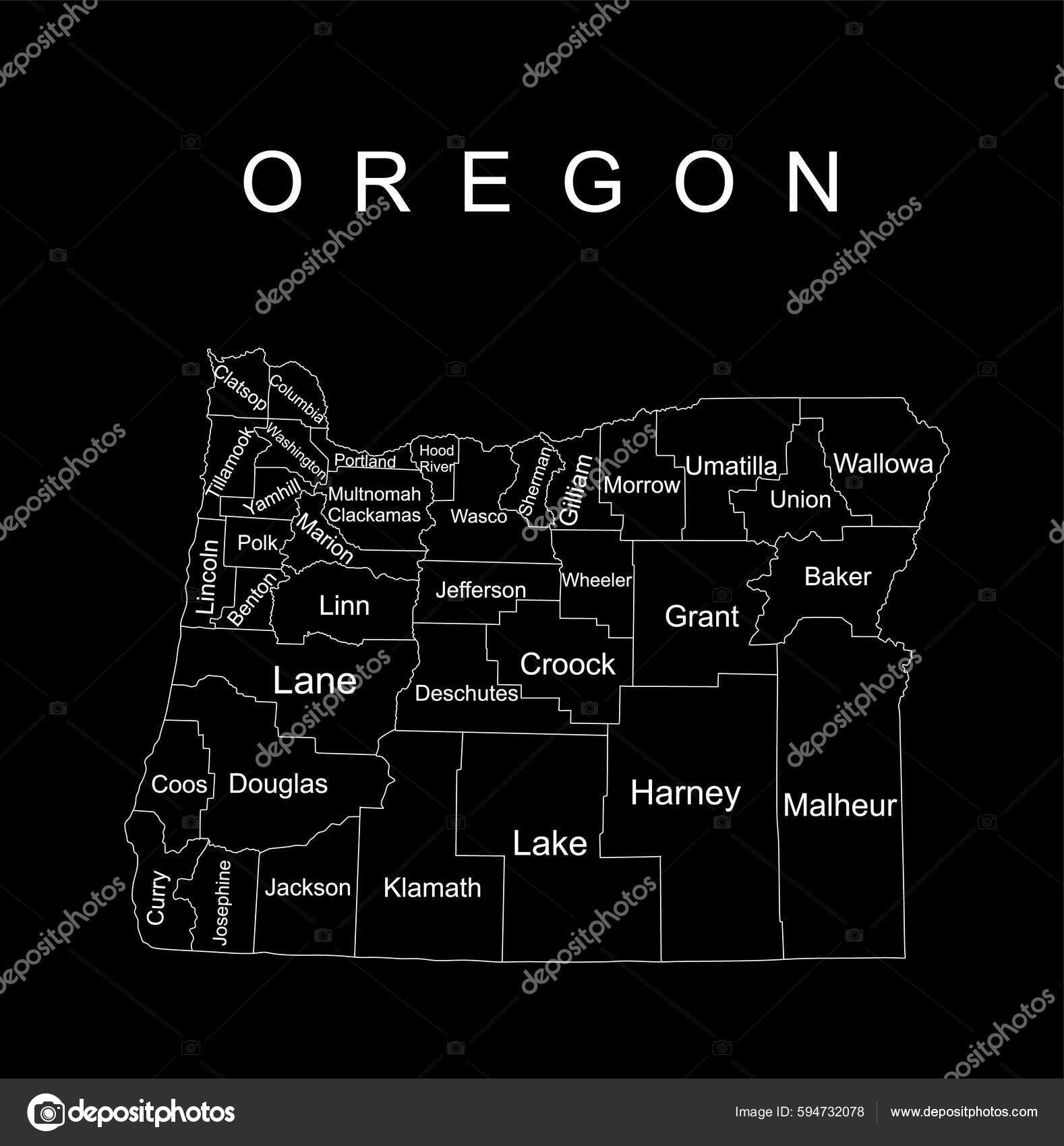 Oregon Vector Map Silhouette Illustration Isolated Black Background ...