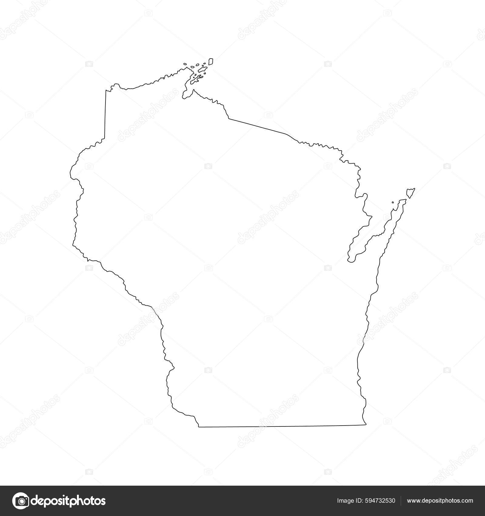 Empty Wisconsin State Vector Map Silhouette Illustration Isolated White ...