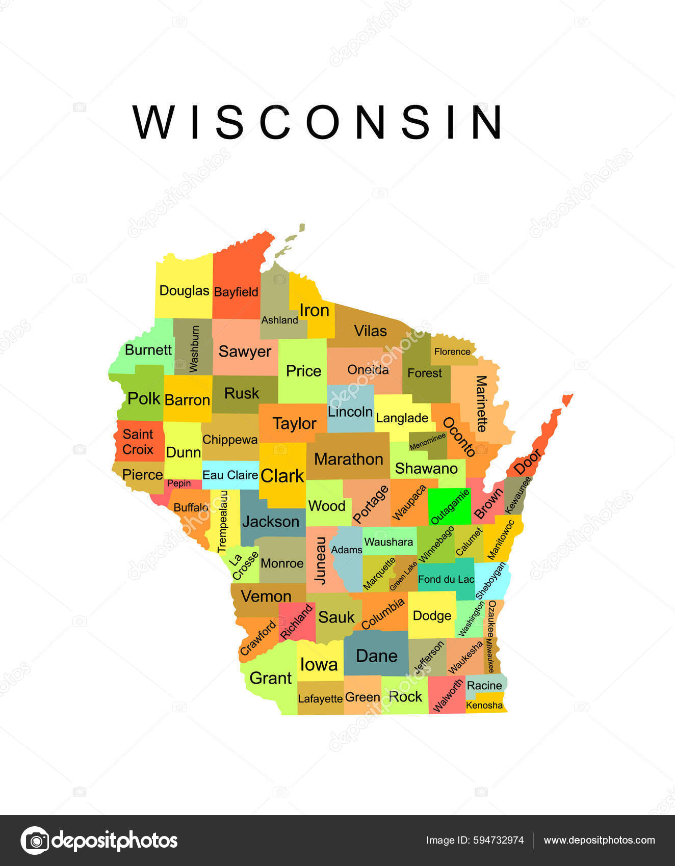 Colorful Wisconsin State Vector Map Silhouette Illustration Isolated ...