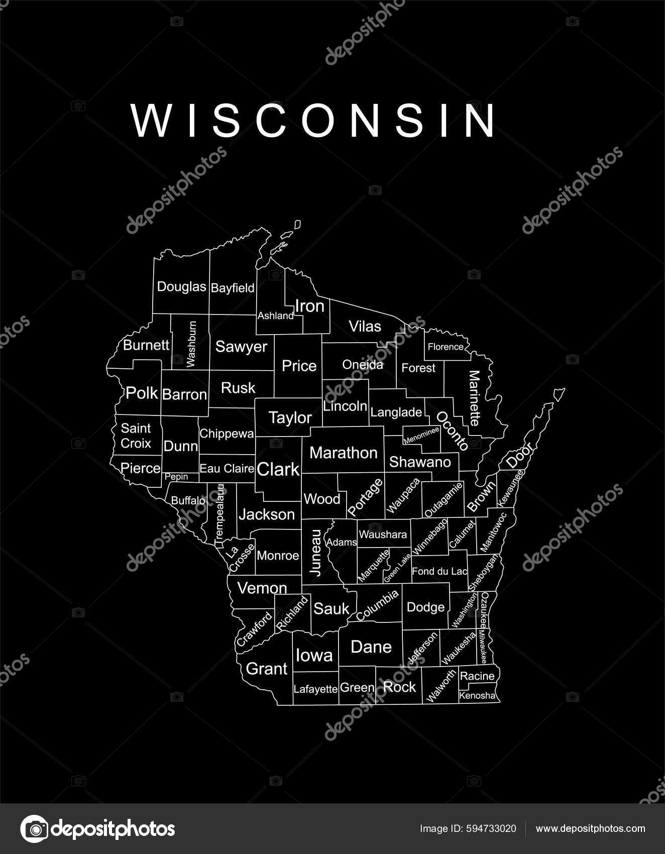 Wisconsin State Vector Map Silhouette Illustration Isolated Black ...
