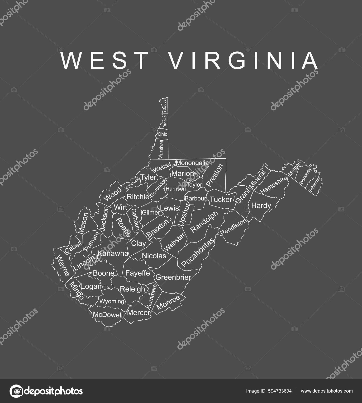 West Virginia Vector Map Silhouette Illustration Isolated Gray ...